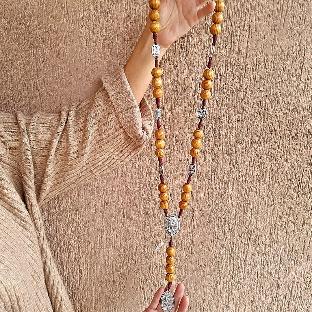 St Michael Olive Wood Chaplet Rosary, Catholic Prayer Beads, Catholic Home Decor, St Michael the ...