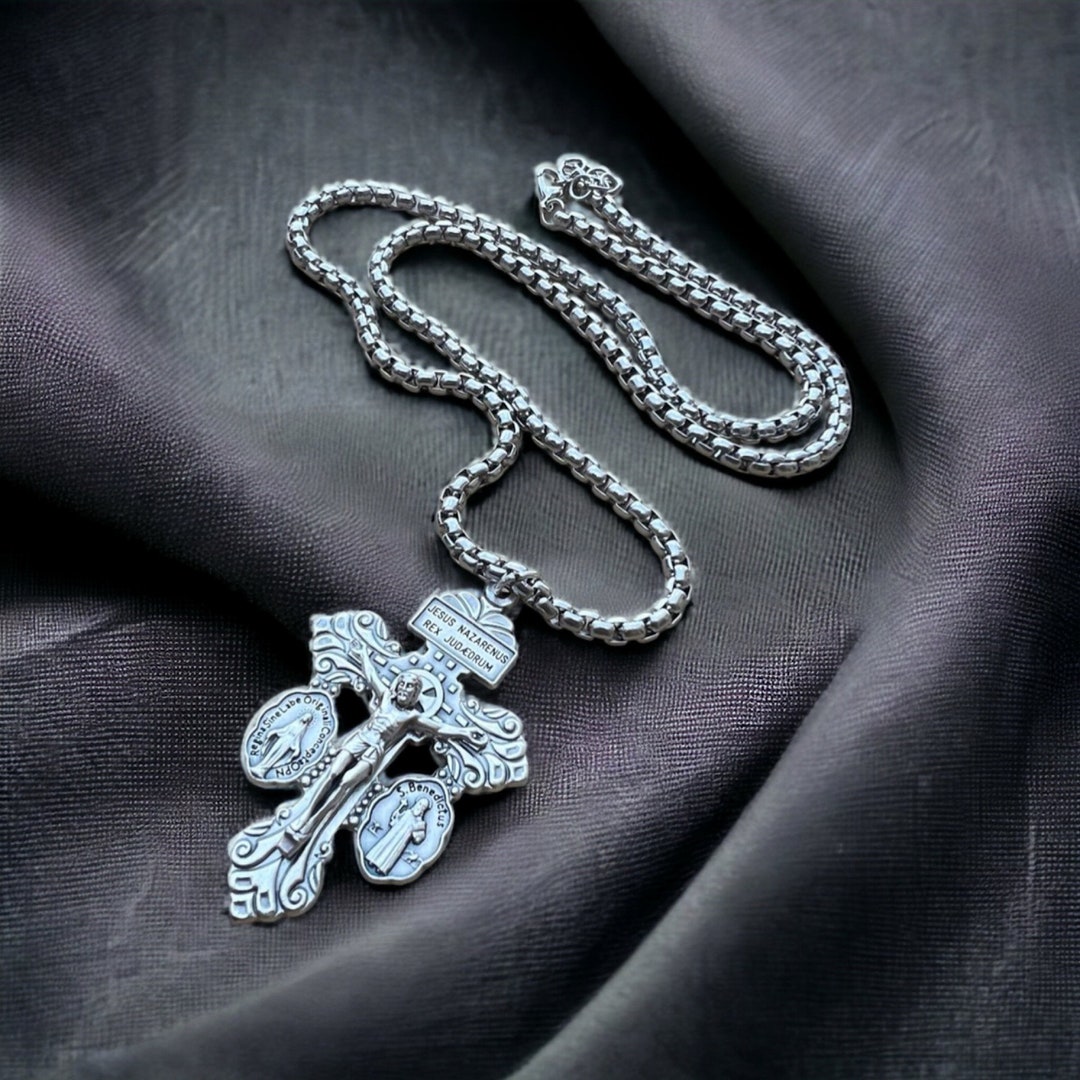 Pardon Crucifix Necklace: Stainless Steel Catholic Medal - Religious ...