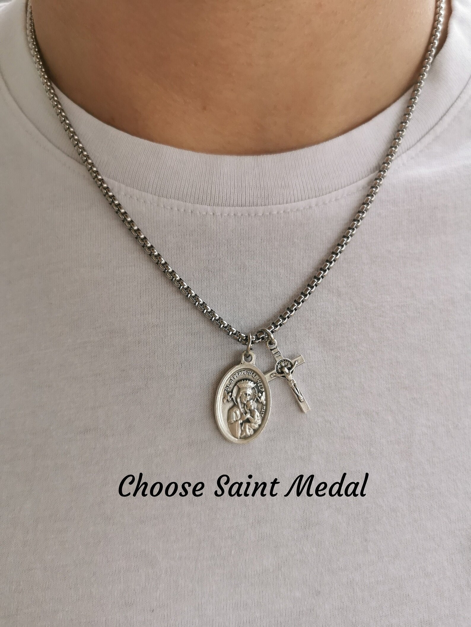 Religious Cross Necklace Chain Necklace Catholic Holy Medal - Etsy