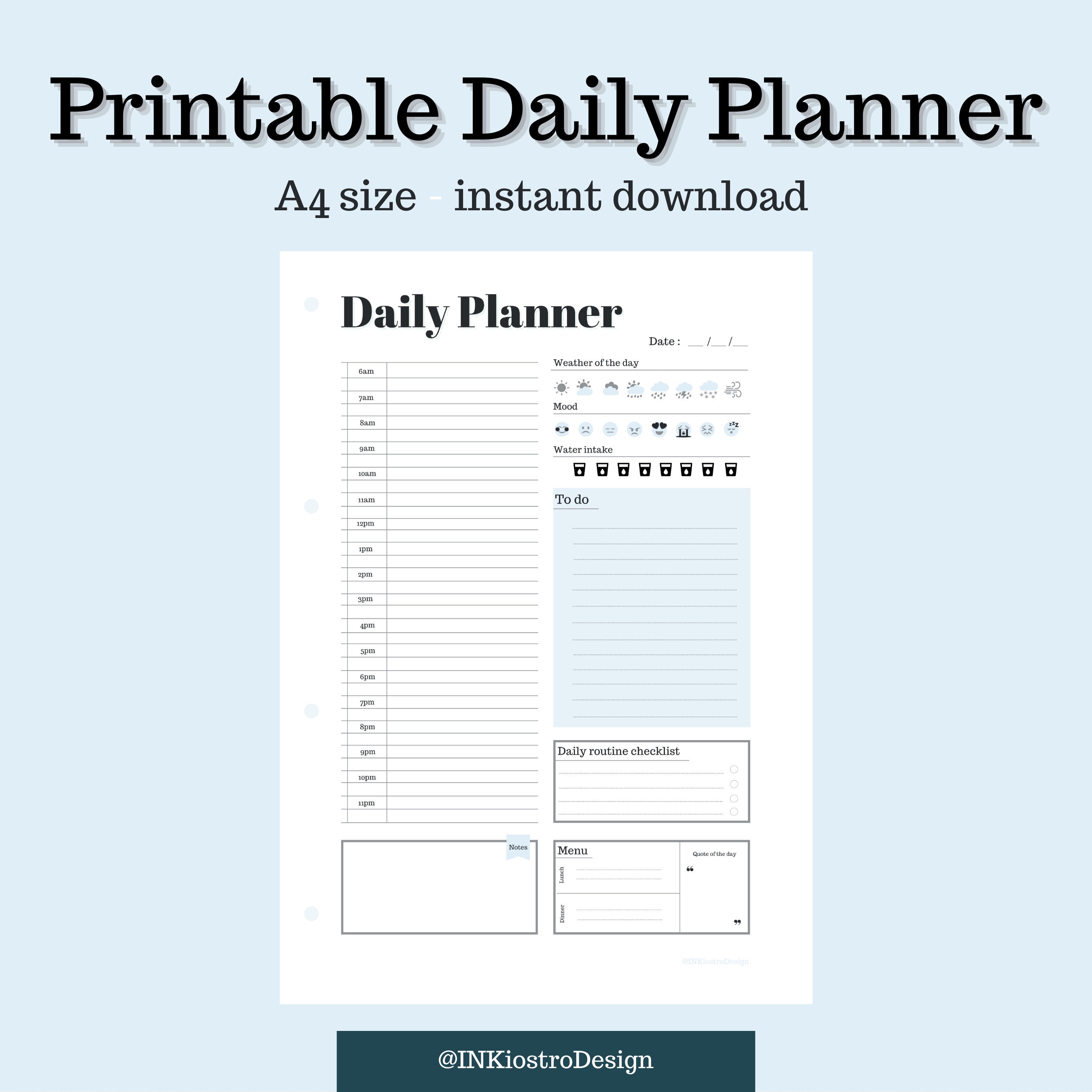 Daily Planner Printable for Weekly Organization in A4 Size Pdf Format ...