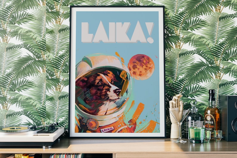 Laika Space Poster Lunar Astronaut Framed Sci Fi Fine Wall Art Print of ...
