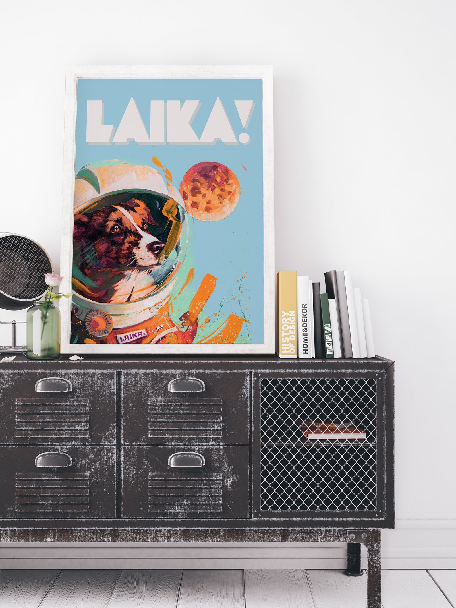 Laika Space Poster Lunar Astronaut Framed Sci Fi Fine Wall Art Print of ...