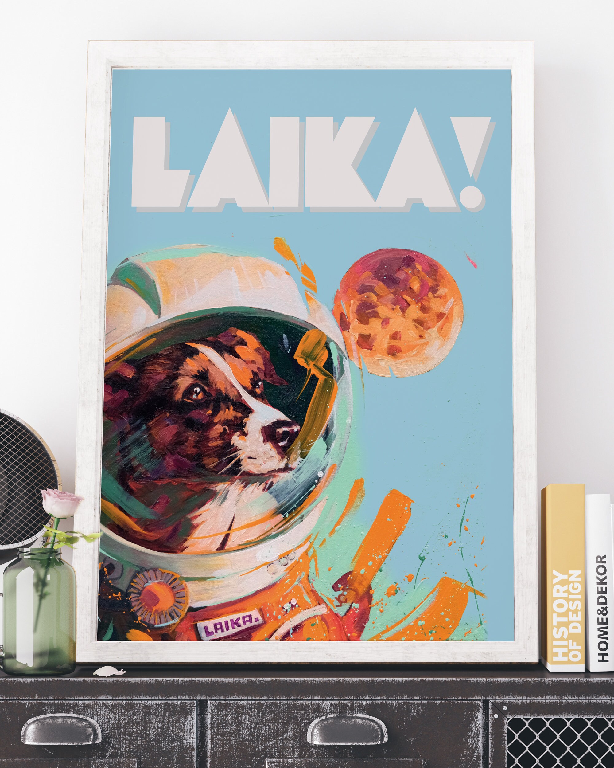 Laika Space Dog Poster • Sci-fi Lunar Astronaut Art Print - Etsy
