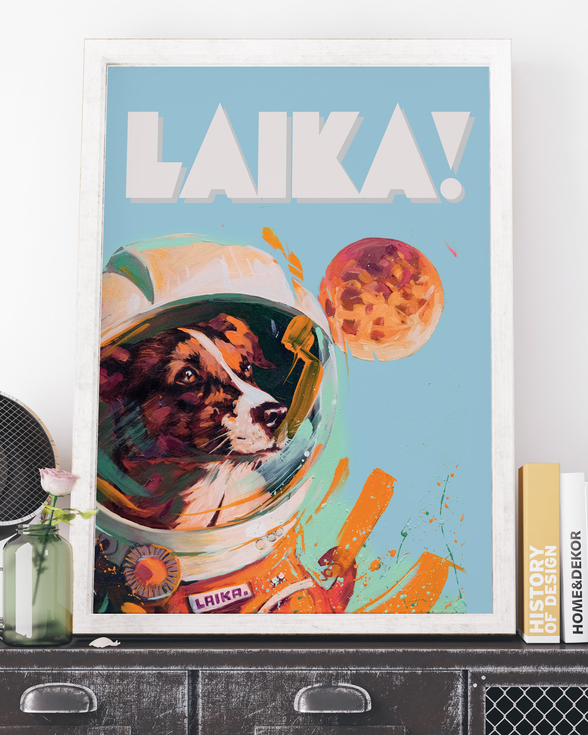 Laika Póster espacial Astronauta lunar Impresión enmarcada de arte de ...