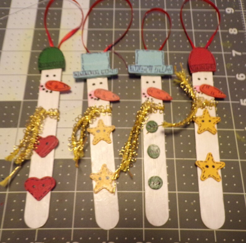 14 Popsicle Stick Snowmen Wooden Handpainted Ornaments - Etsy