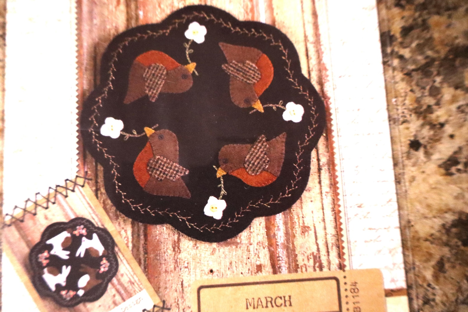 NEW March Robins Folkart Penny Mats Through the Year Wool Applique ...