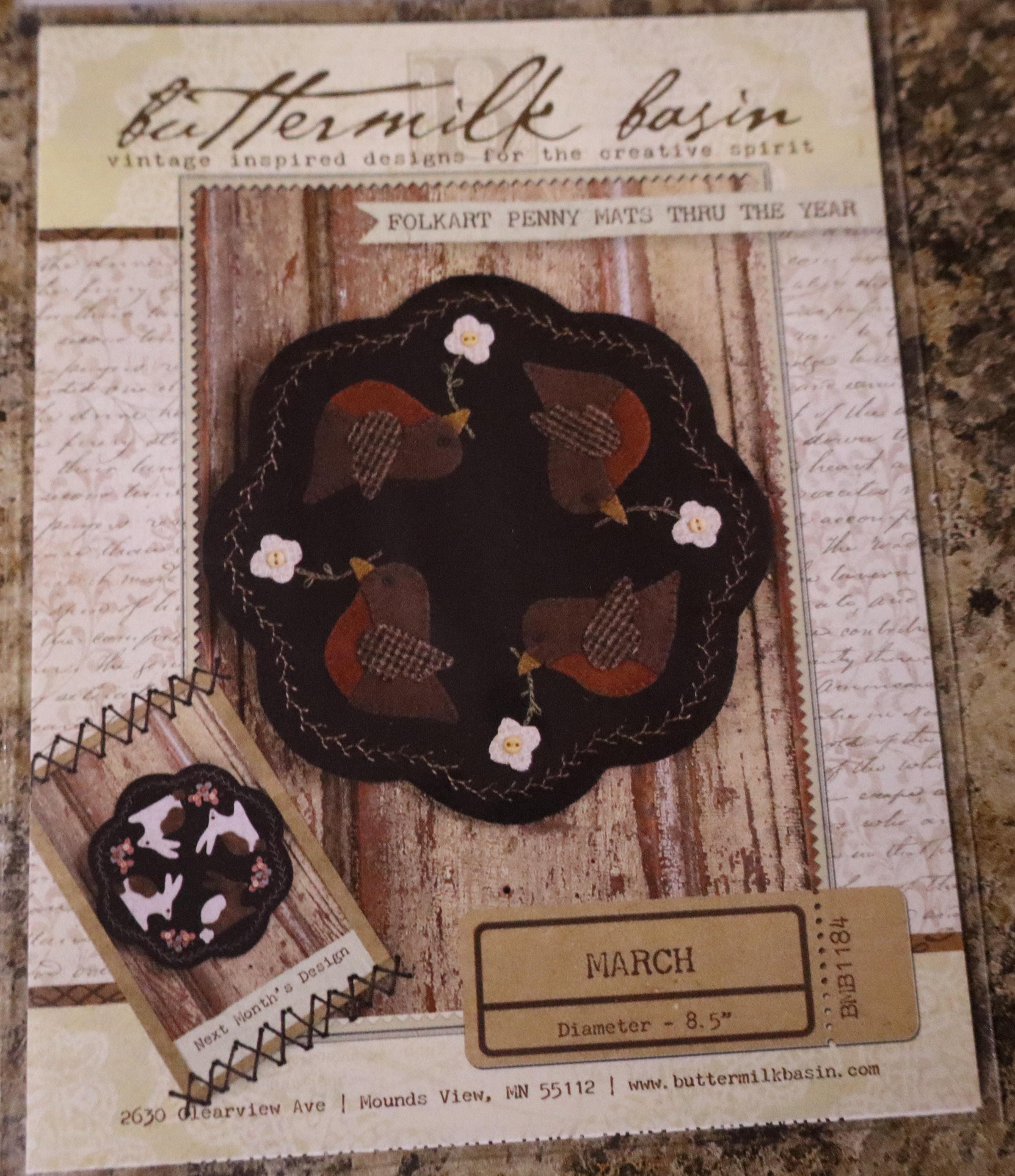 NEW March Robins Folkart Penny Mats Through the Year Wool Applique ...