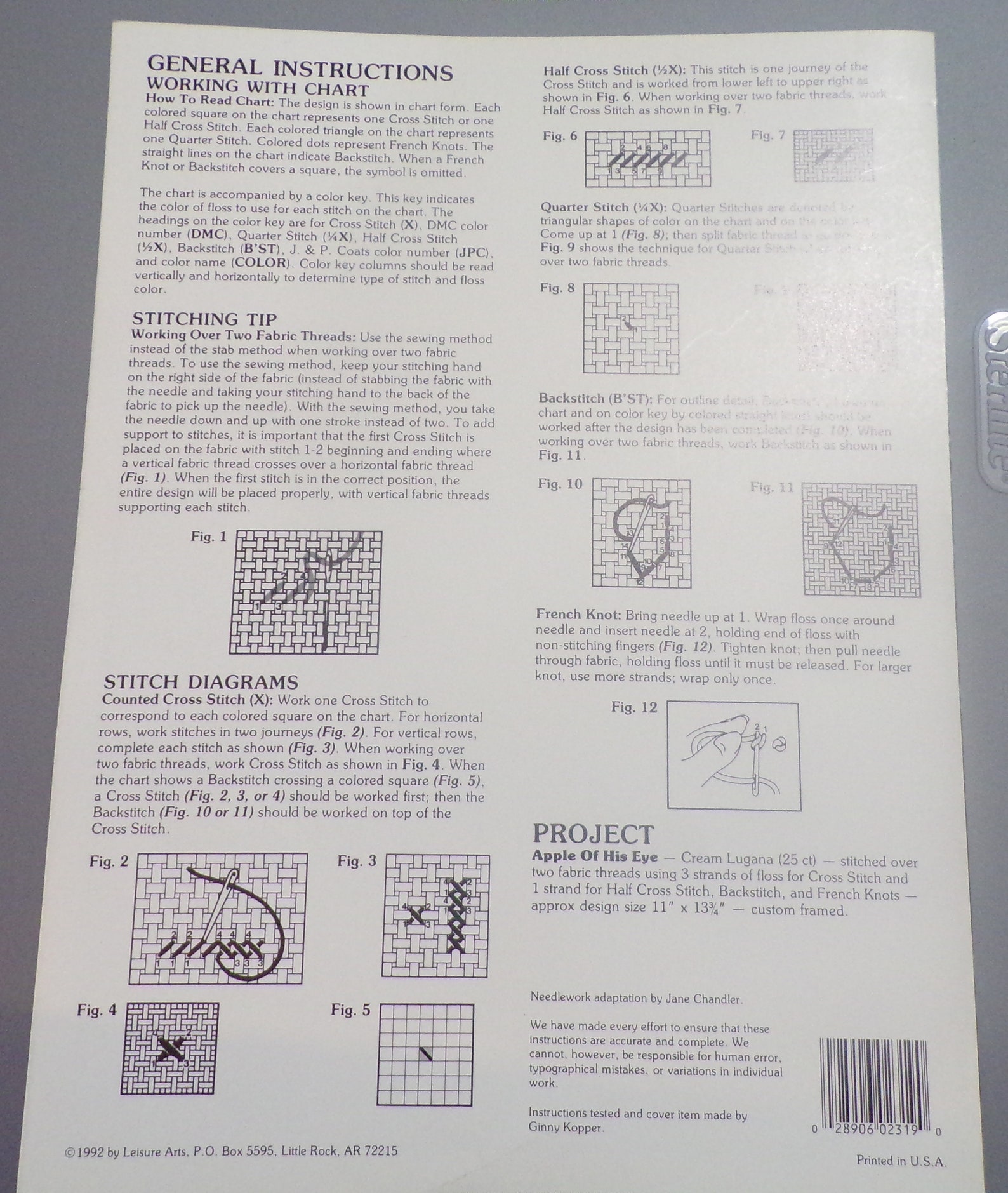 1992 Leisure Arts Cross Stitch Leaflet 2319 Apple of His Eye - Etsy