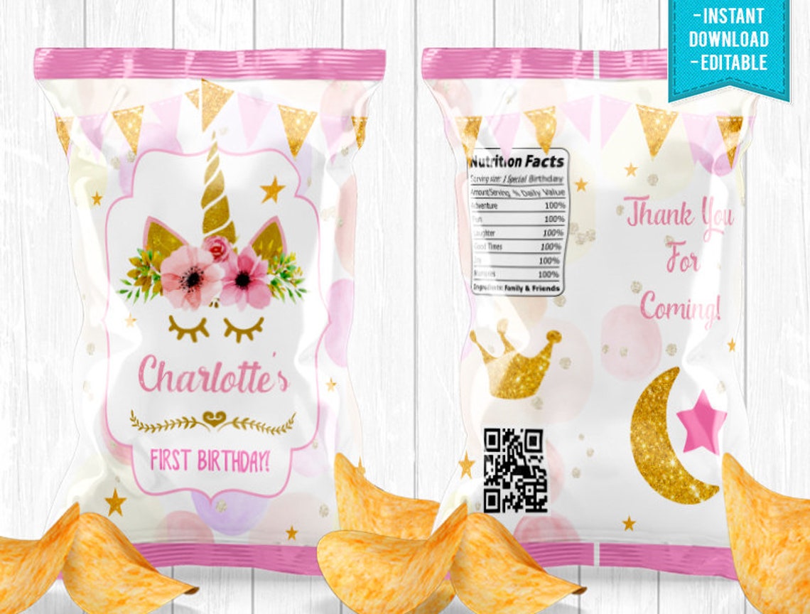 Unicorn Chip Bag Unicorn Potato Chips Unicorn Wrappers Party - Etsy UK