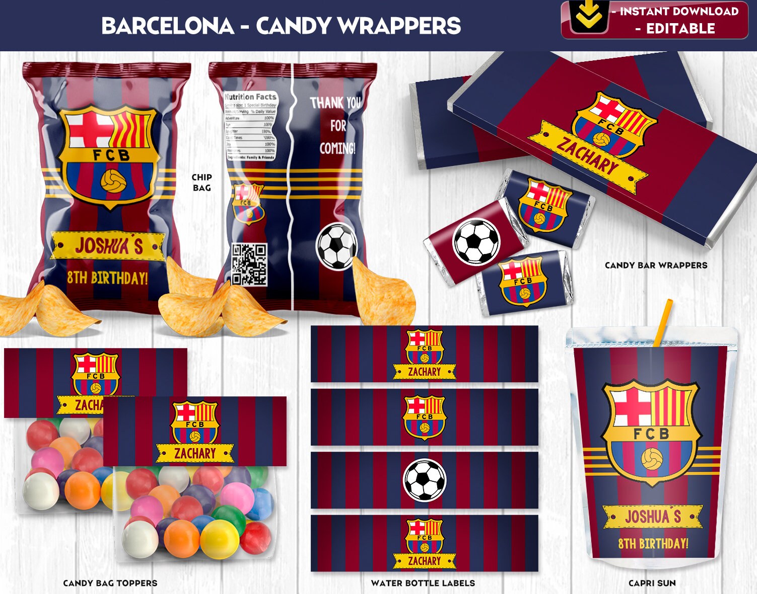 Barcelona Fc Wrappers Soccer Party Messi Party Sport Birthday - Etsy