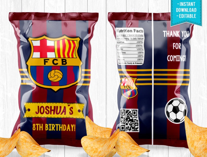 Barcelona Chip Bag Soccer Party Messi Party Sport Birthday | Etsy