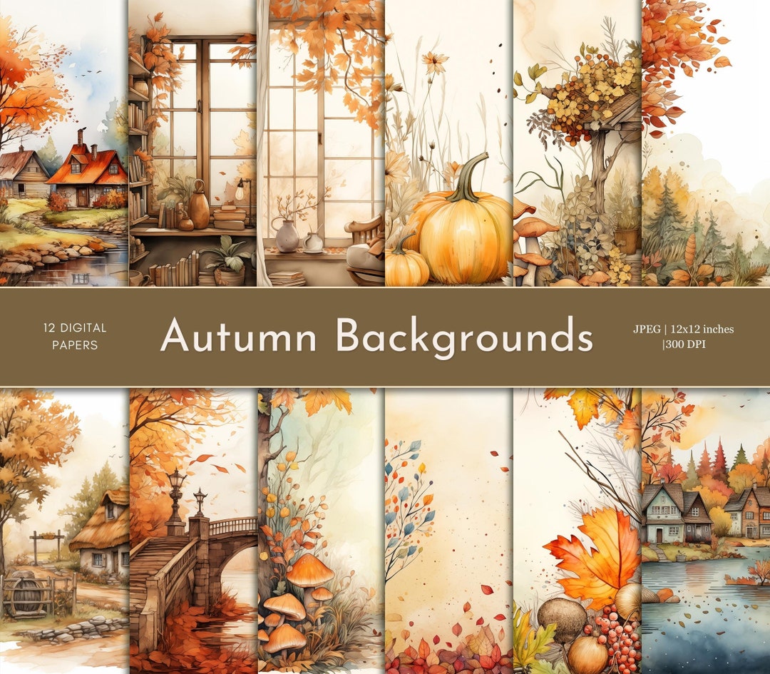 12 Fall Digital Backgrounds, Autumn Digital Papers, Printable for ...