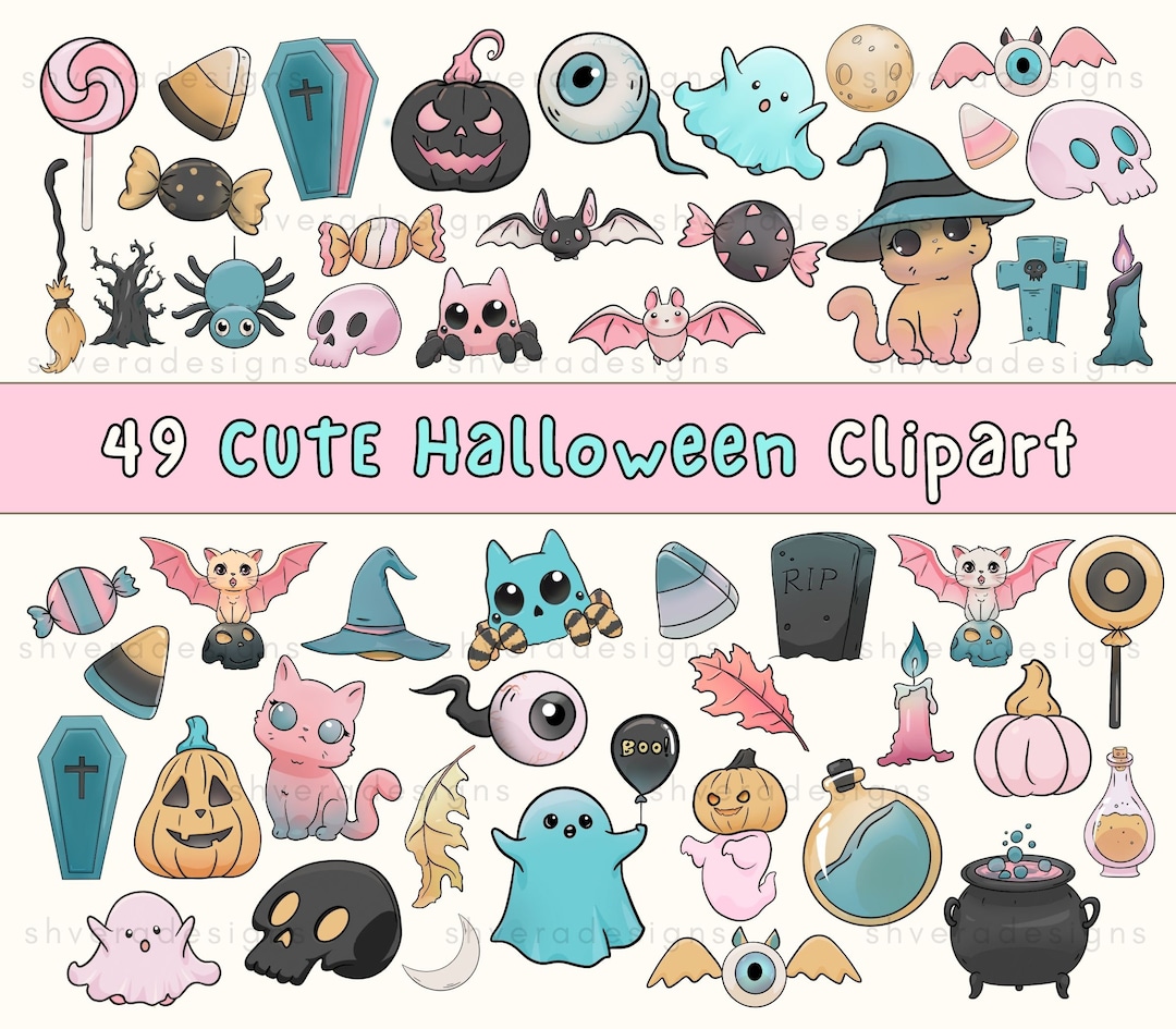 49 Cute Halloween Clipart Bundle Png Spooky Halloween Bundle Hand Drawn ...