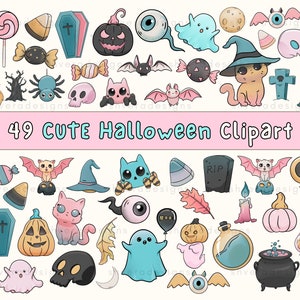 49 Cute Halloween Clipart Bundle Png Spooky Halloween Bundle Hand Drawn ...