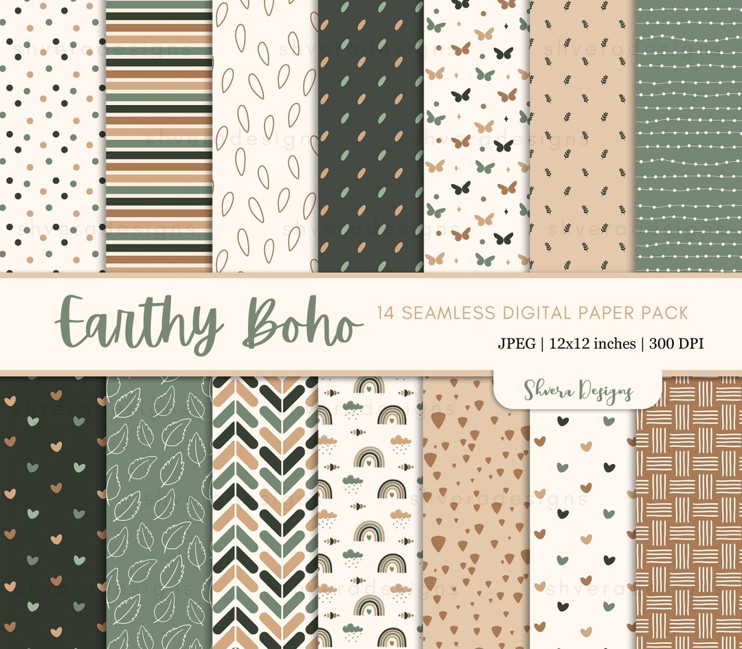14 Earthy Boho Digital Papers | Seamless Boho Background, Scrapbook ...