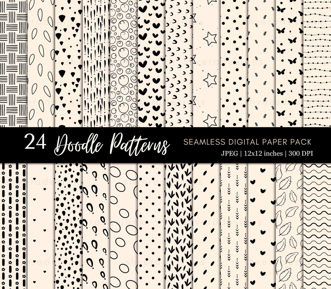 24 Cute Doodle Digital Papers | Seamless Boho Background, Scrapbook ...