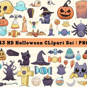 Buy 43 Cute Halloween Clipart Bundle Png Spooky Halloween Bundle Hand ...