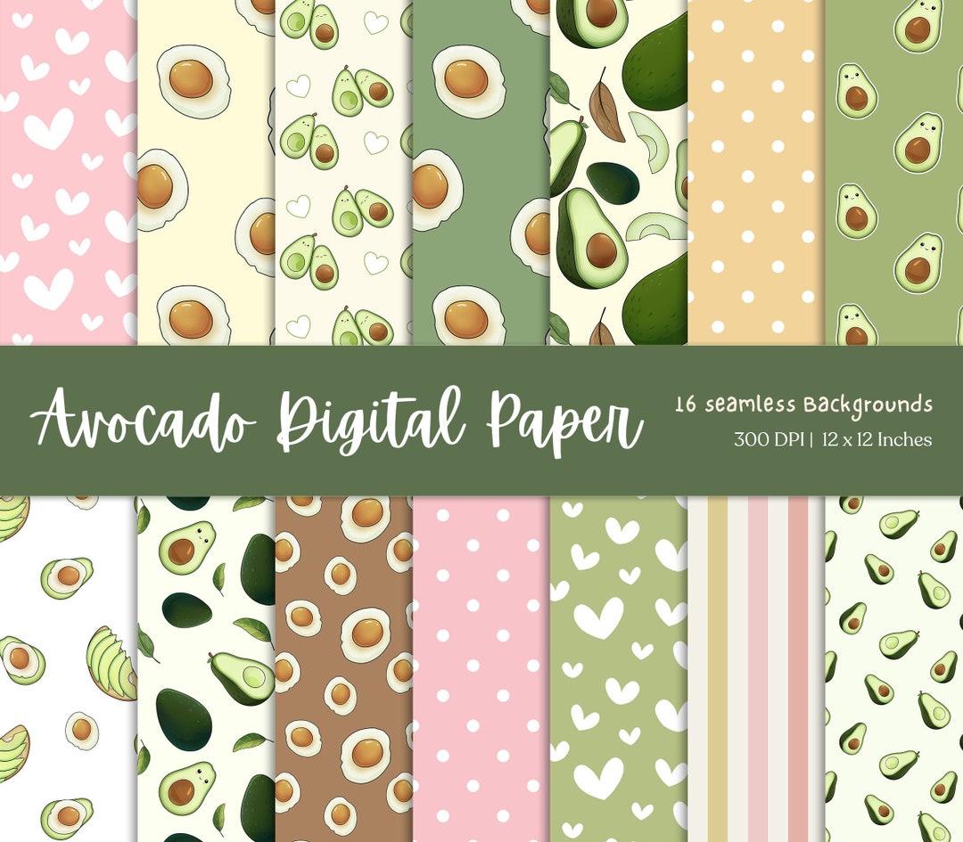 16 Cute Avocado Digital Papers | Seamless Avocado Background | Cute ...