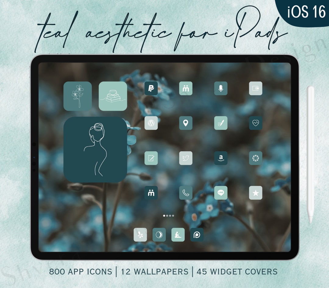 1000 Teal APP ICON PACK for iPad Homescreen Customization | Ios 16 ...