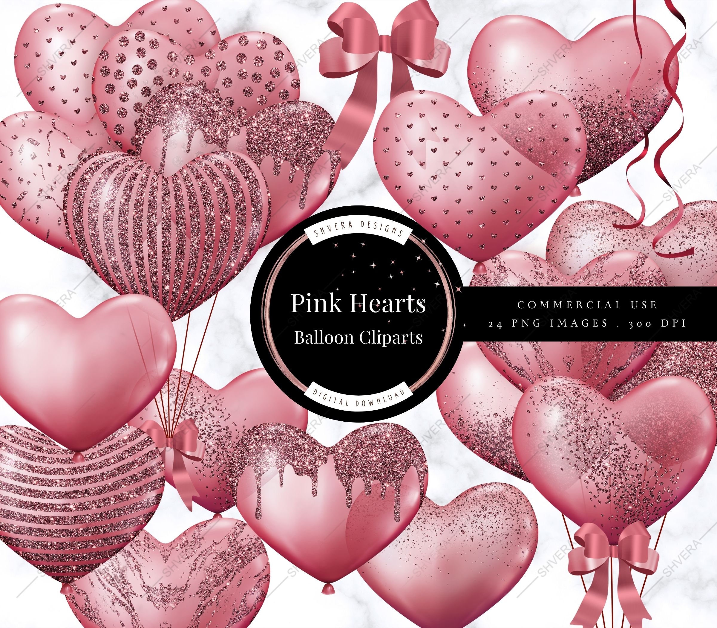 Valentine's Day Sparkle Pink Heart Balloons Clipart, Png Images ...