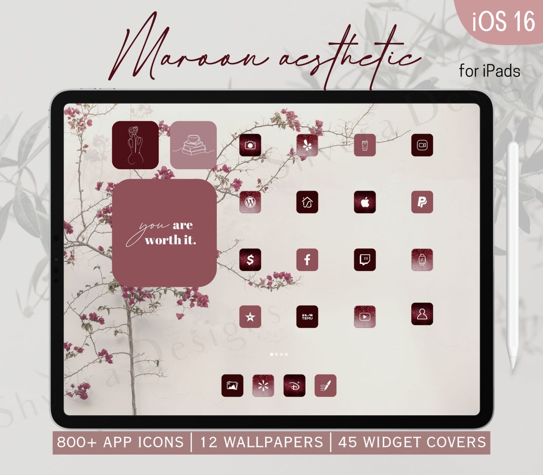 1000 Maroon APP ICON PACK for iPad Homescreen Customization | Ios 16 ...