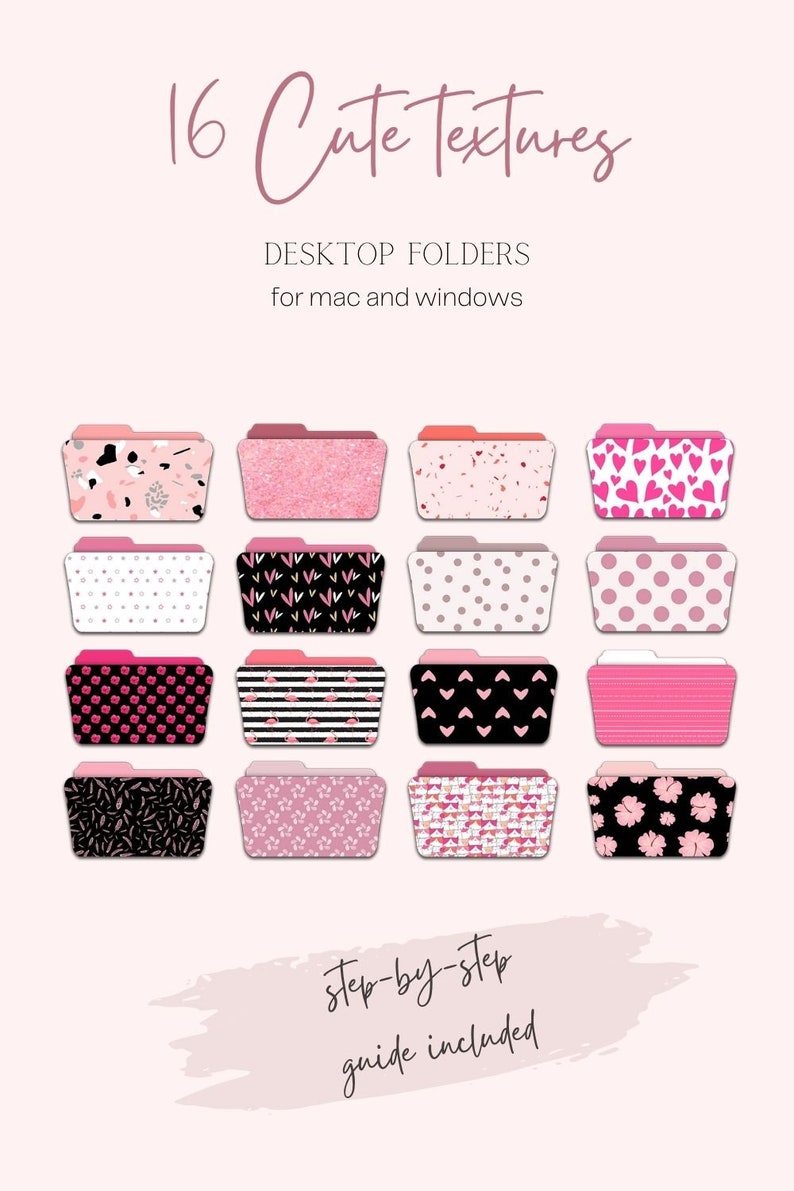16 Cute Folder Icons for MAC and WINDOWS Desktop Customization | Pink ...