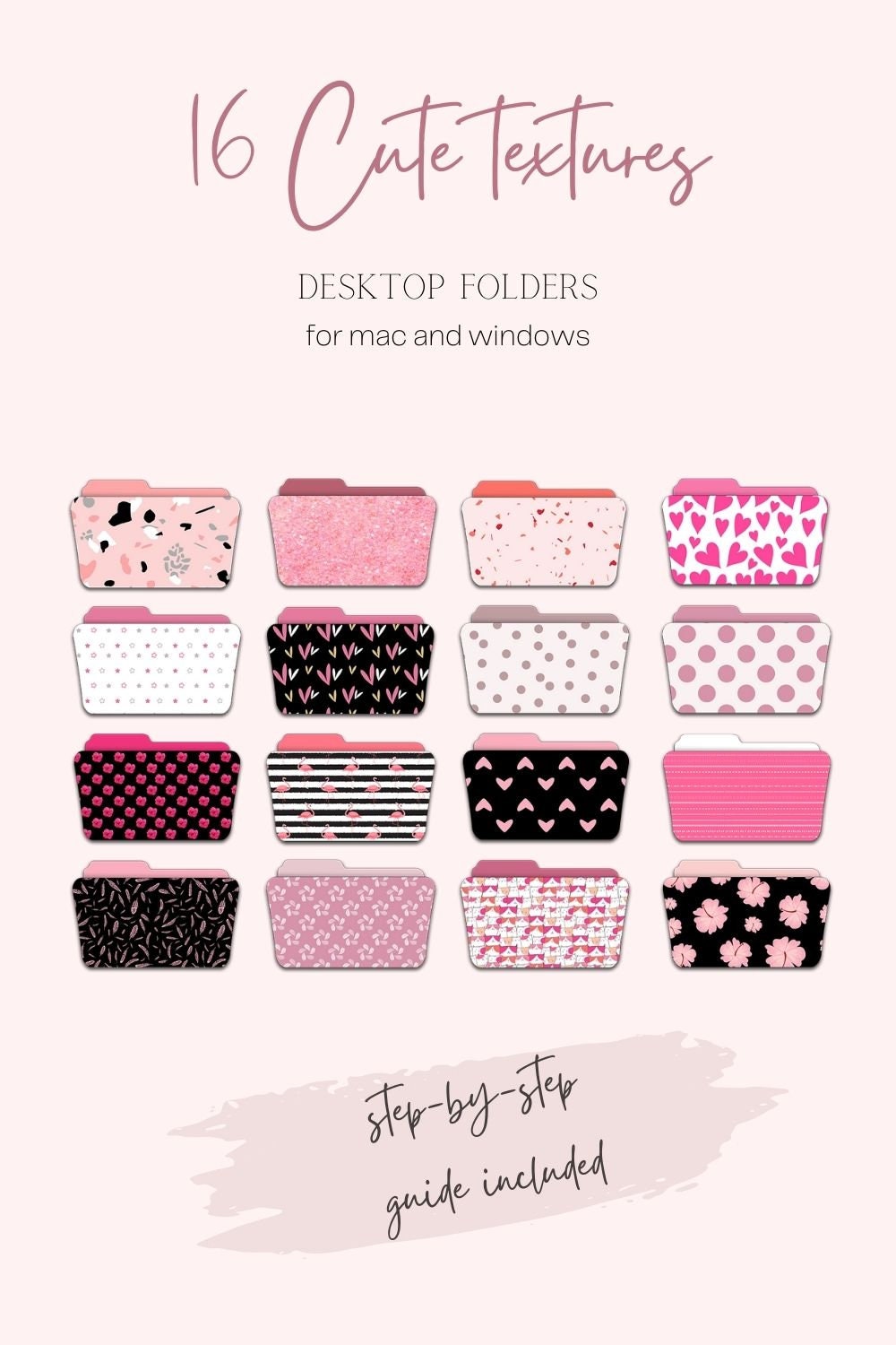 16 Cute Folder Icons for MAC and WINDOWS Desktop Customization | Pink ...