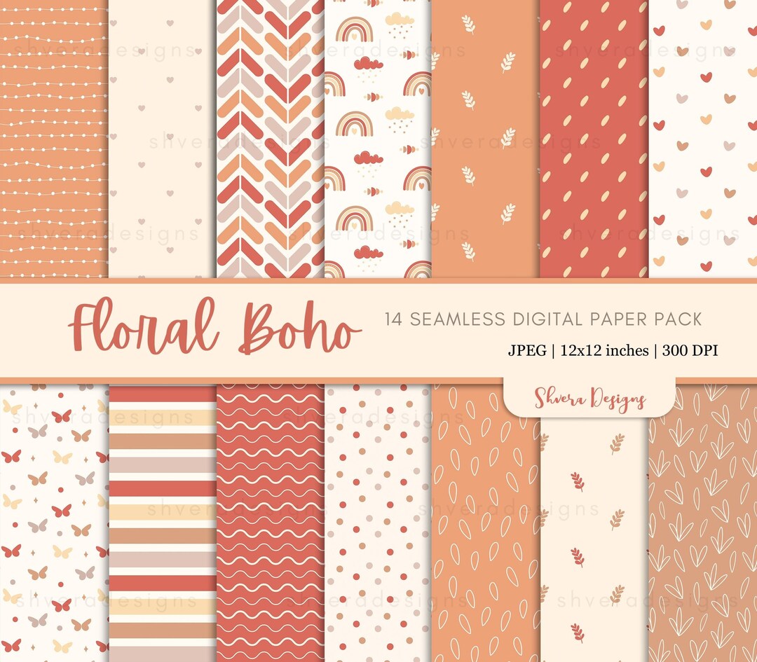 14 Floral Boho Digital Papers | Seamless Boho Background, Scrapbook ...