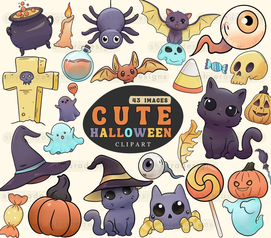Buy 43 Cute Halloween Clipart Bundle Png Spooky Halloween Bundle Hand ...
