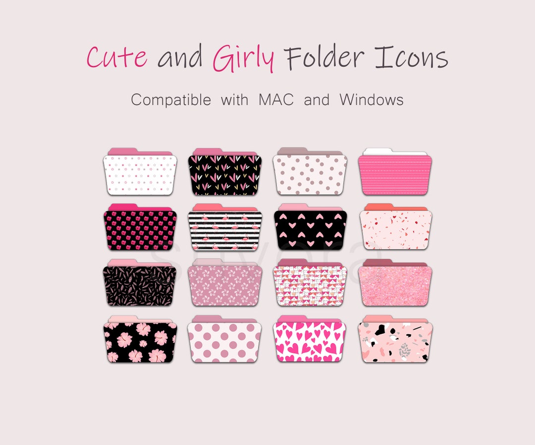 16 Cute Folder Icons for MAC and WINDOWS Desktop Customization | Pink ...