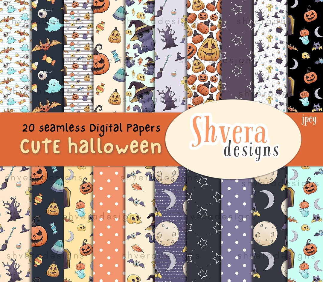 20 Cute Halloween Digital Papers Seamless Halloween Background Cute ...