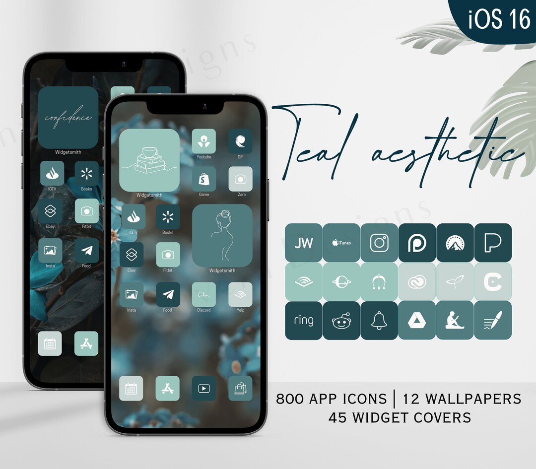 1000 Teal APP ICON PACK for iPhone Customization | Ios 16 | Ios 15 | 12 ...