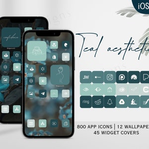 1000 Teal APP ICON PACK for iPhone Customization | Ios 16 | Ios 15 | 12 ...
