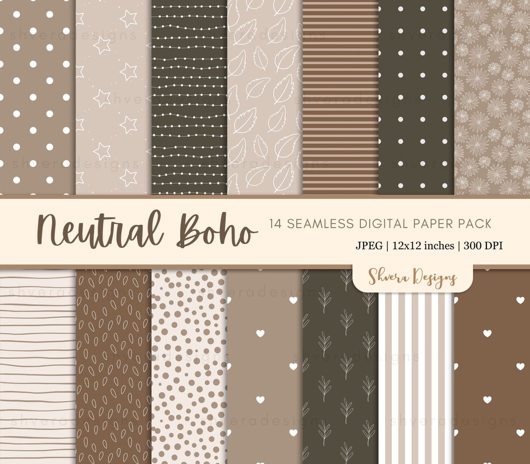 14 Neutral Boho Digital Papers | Seamless Boho Background | Minimalist ...