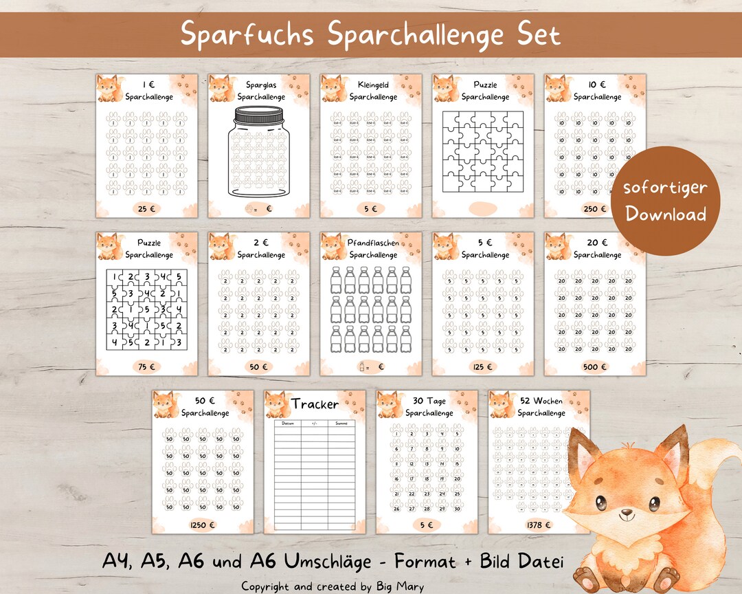 Sparfuchs Savings Challenge Set, Budget Binder Savings Template - Etsy