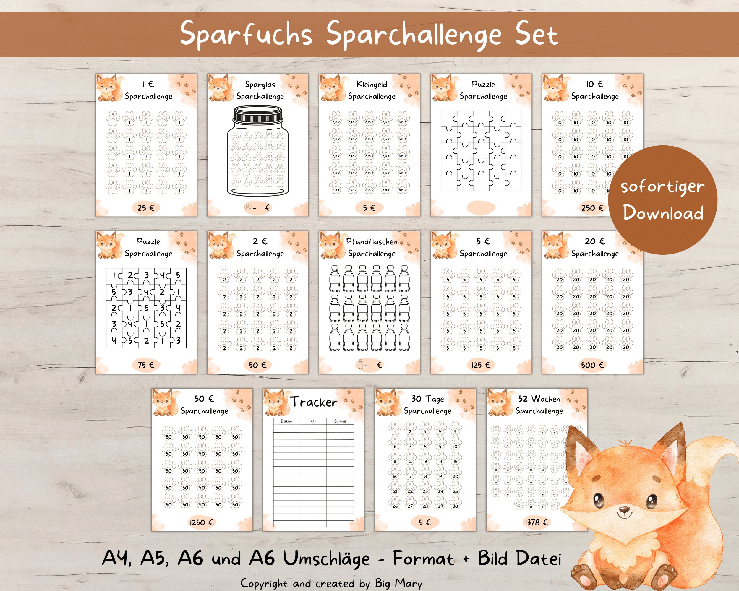 Sparfuchs Savings Challenge Set, Budget Binder Savings Template - Etsy
