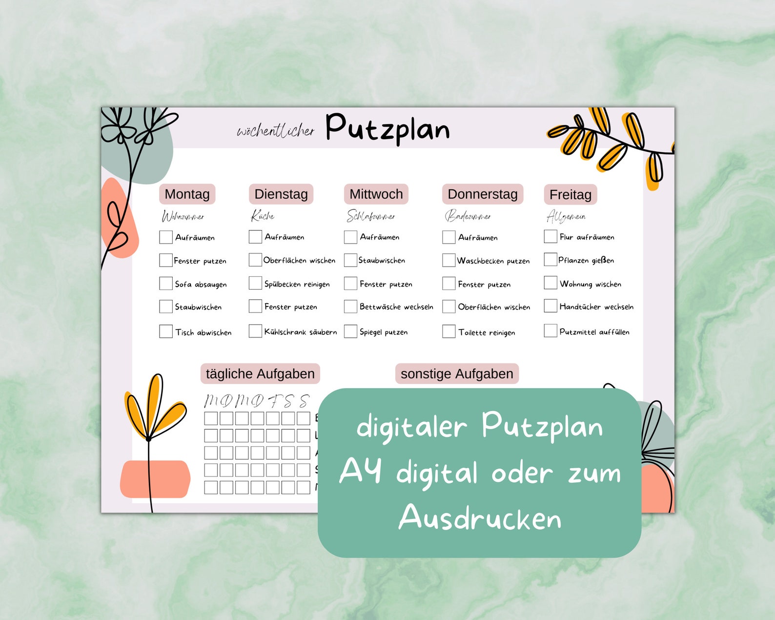 Wöchentlicher Putzplan Haushaltplan digital - Etsy.de