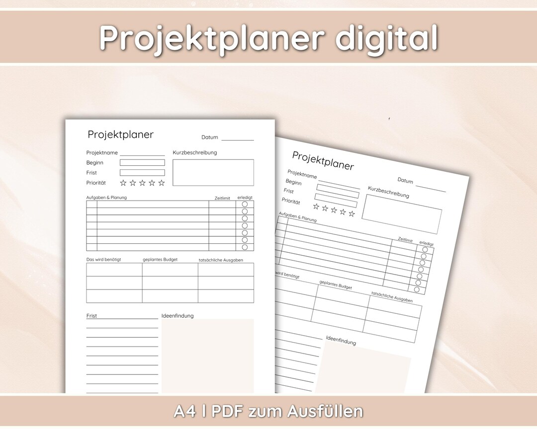 Digital Project Planner | PDF Template for Project Management | A4 ...