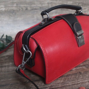 Red Leather Doctors Bag Satchel Vintage Bag for Women Shoulder Bags ...