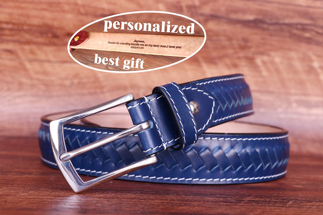 Blue Woven Leather Belt/vintage Belt Men's Sky Blue/silver Belt ...
