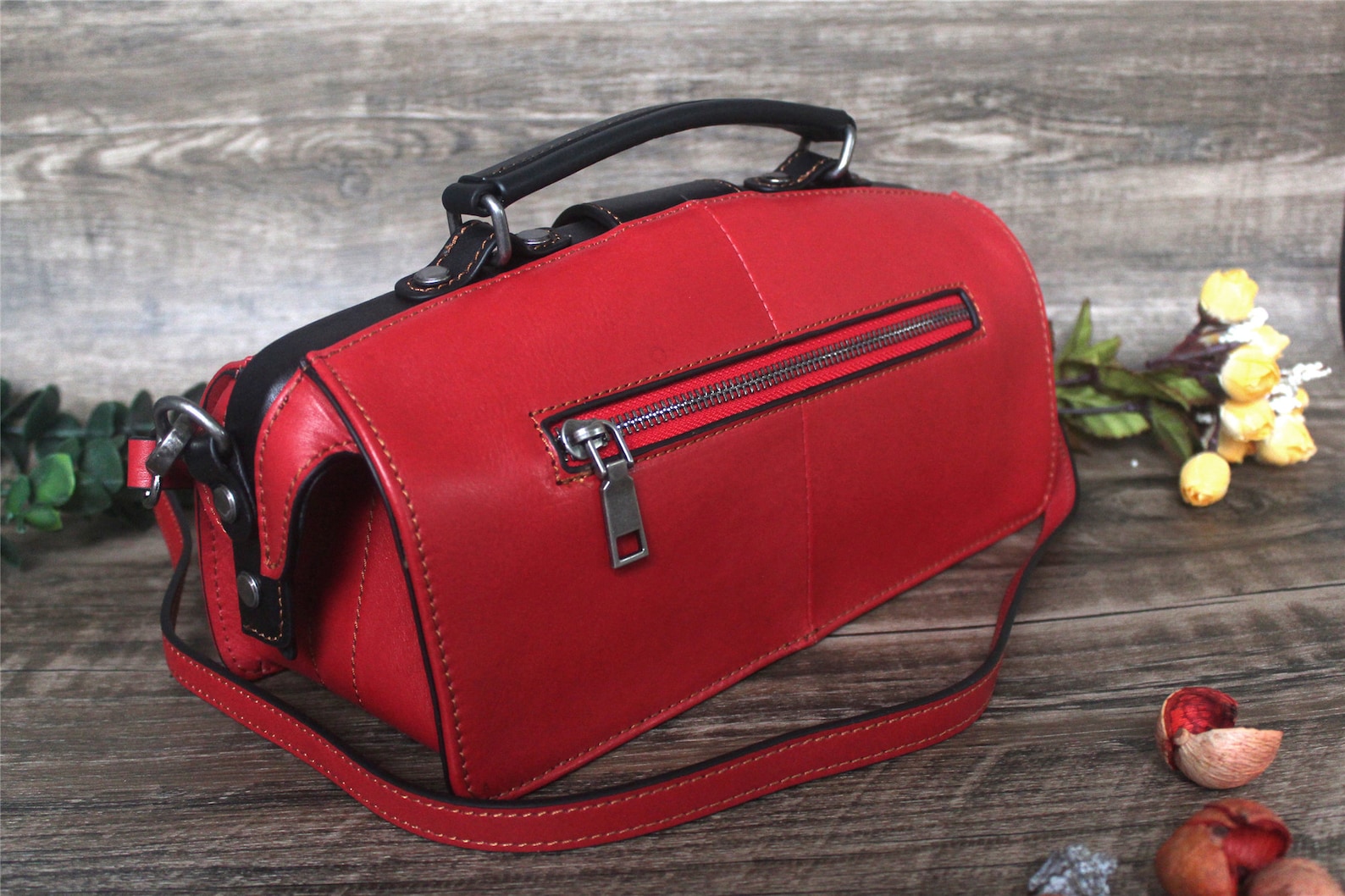 Red Leather Doctors Bag Satchel Vintage Bag for Women Shoulder | Etsy