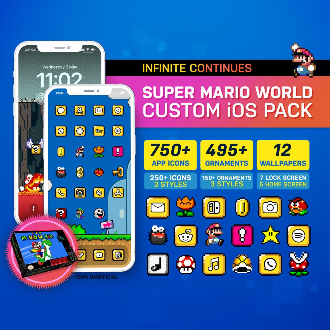 Super Mario World Custom Ios Theme Pack I Retro Game Theme | Custom App ...
