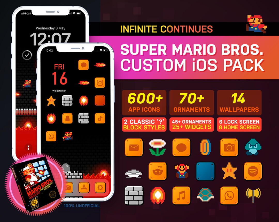 Super Mario Bros. Custom Ios Theme Pack Dark Edition Retro - Etsy