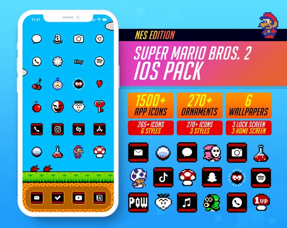 Super Mario Bros. 2 Custom Ios Theme Pack I Retro Game Theme - Etsy