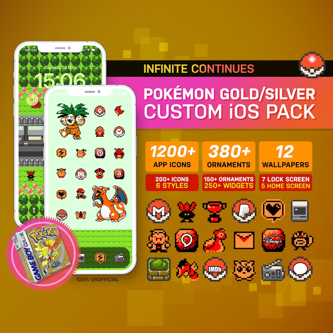 Pokemon Gold/silver Custom Ios Theme Pack | Retro Game Theme | Custom ...