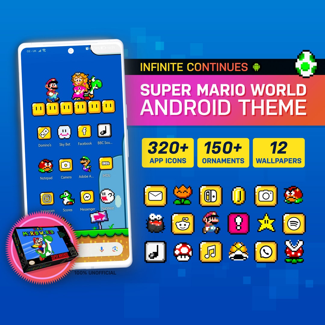 Super Mario World Android Theme Pack | Classic Game Theme | Custom App ...