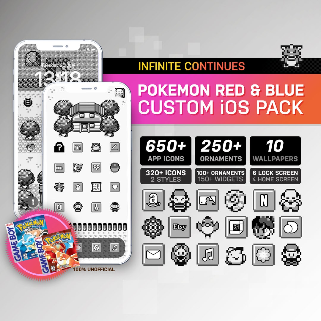 Pokemon Red/blue Custom Ios Theme Pack | Retro Game Theme | Custom App ...