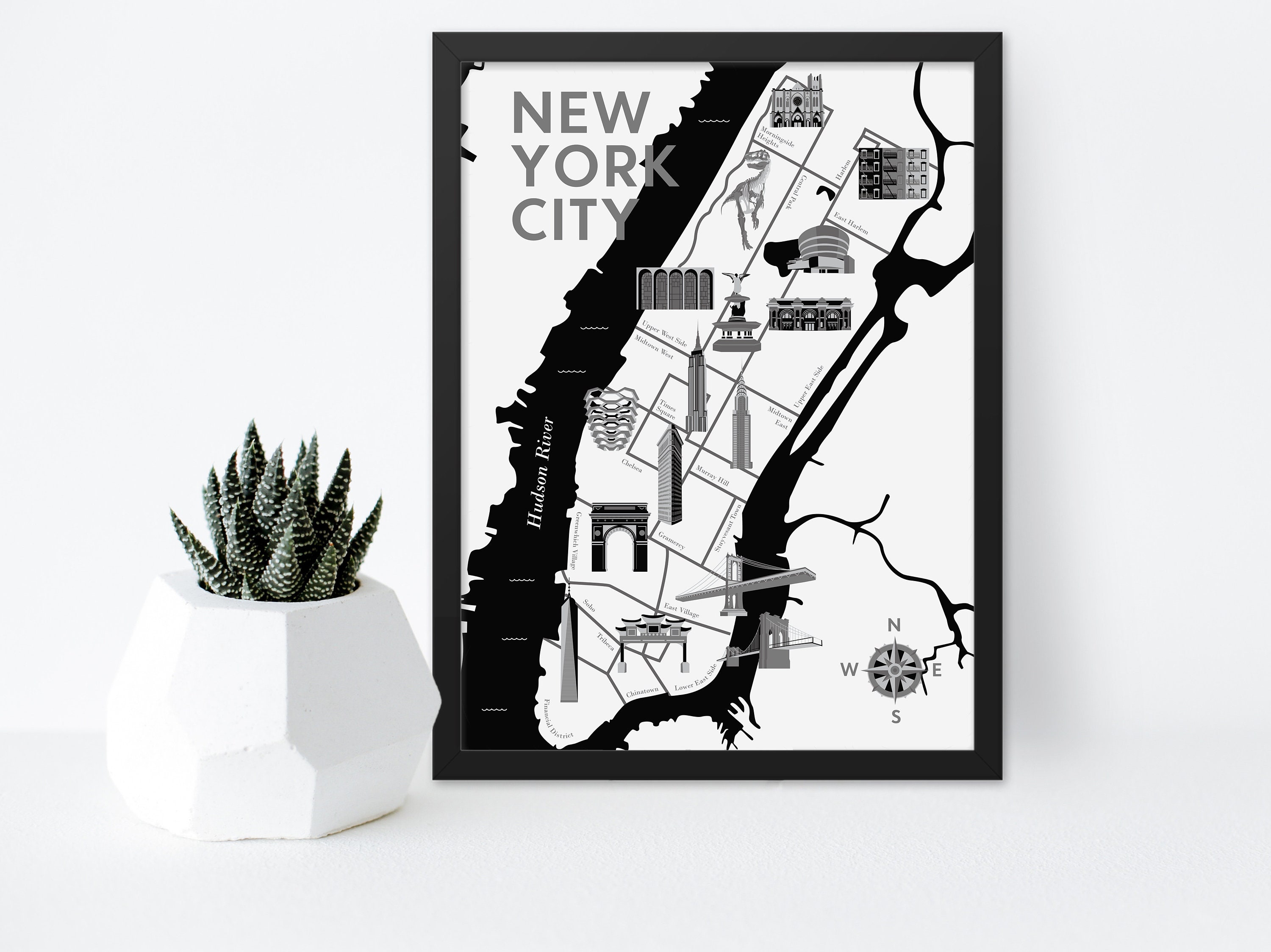 Custom New York City Map Art Print Map of Manhattan Poster NYC Moving ...