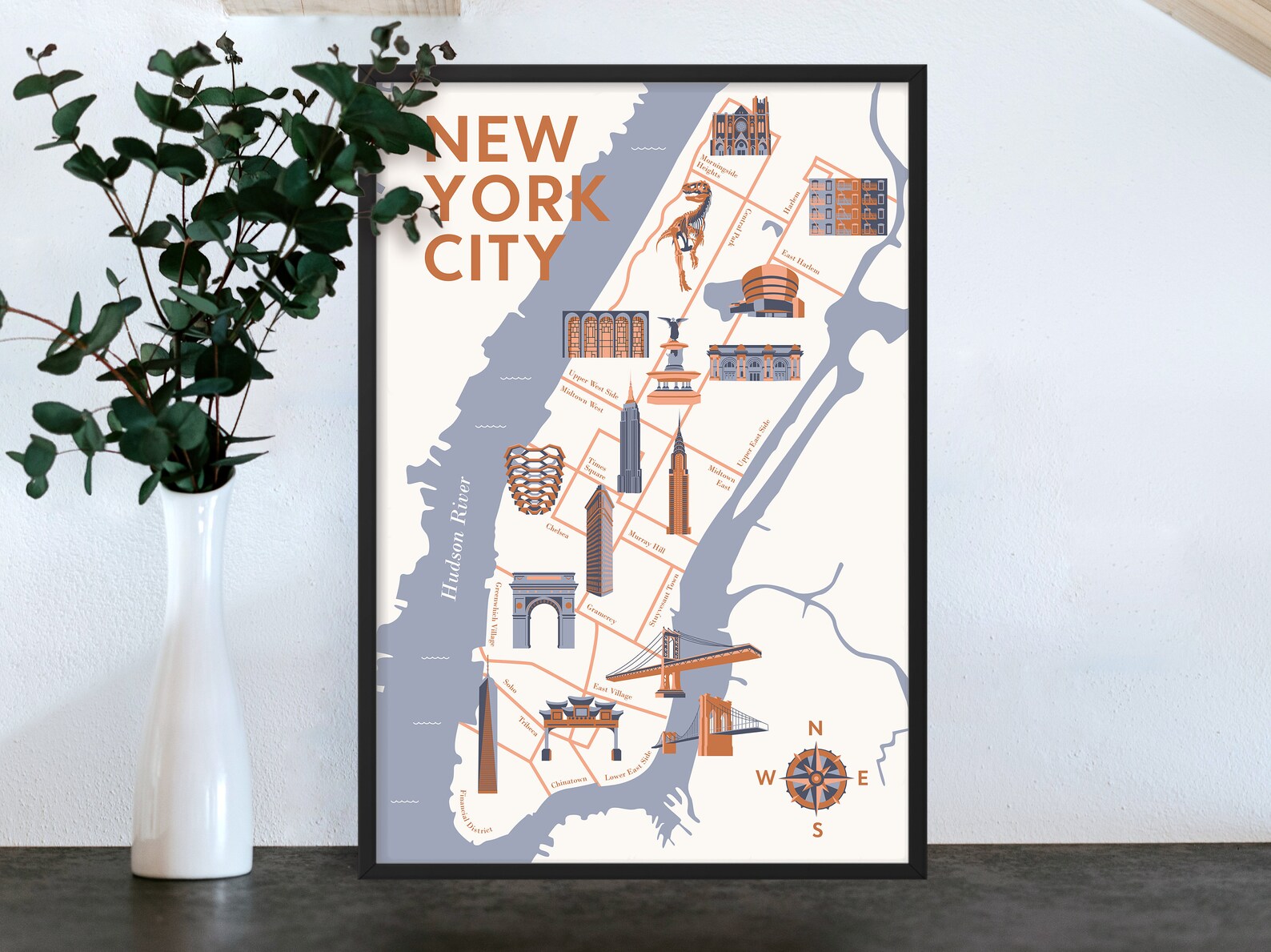 Custom New York City Map Art Print Map of Manhattan Poster NYC Moving ...