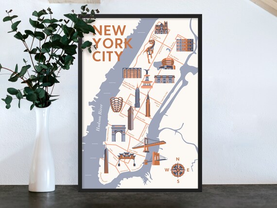 Custom New York City Map Art Print Map of Manhattan Poster | Etsy